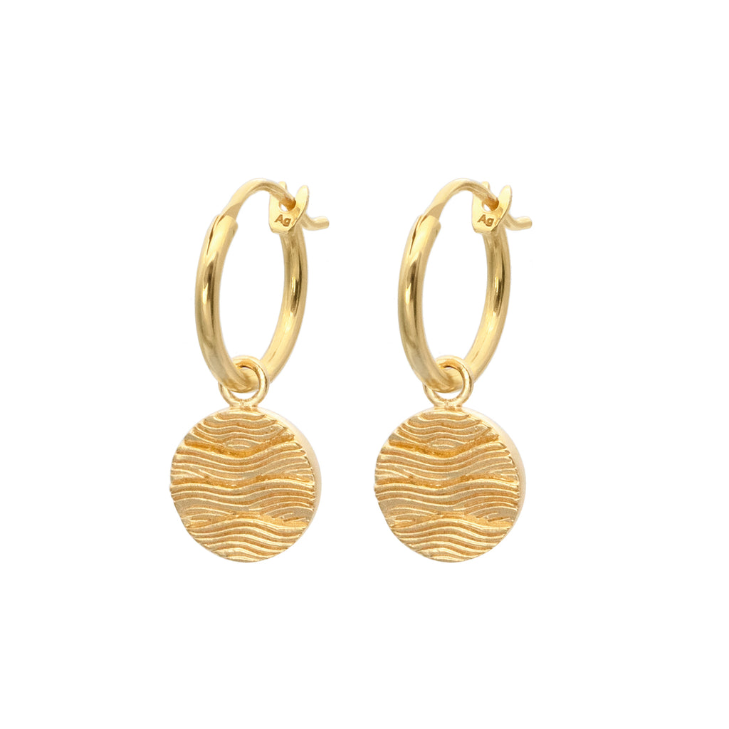 Elegant women s gold hoop earring with wave pendant 18 carat gold float
